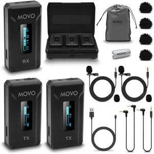MOVO Wmx-2-duo Dual Wireless Lavalier Microphone System With Charging Case For Cameras - Black