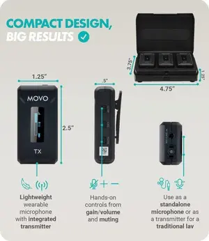 MOVO Wmx-2-duo Dual Wireless Lavalier Microphone System With Charging Case For Cameras