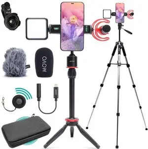 MOVO Ivlog1 Vlogging Kit For Iphone With Shotgun Mic, Led Light, Tabletop Tripod - Black