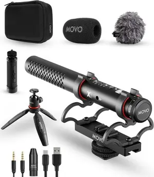 MOVO X1 Supercardioid Shotgun Microphone3.5mm/xlr/usb-c Camera Mic For Dslr, Smartphones - Black