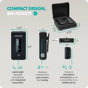 MOVO Wmx-2-l Wireless Lavalier Microphone For Iphone/lightning Devices With Wmx-hm Handheld Adapter