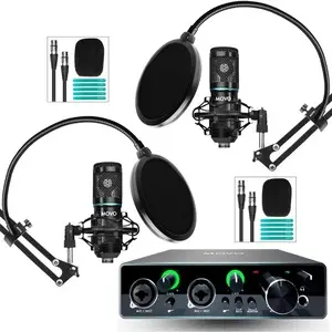 MOVO Podkit2a Podcast Bundle For 2includes Microphones, Boom Arms, Pop Filters - Black