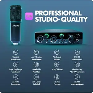 MOVO Podkit2a Podcast Bundle For 2includes Microphones, Boom Arms, Pop Filters