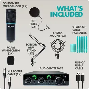 MOVO Podkit2a Podcast Bundle For 2includes Microphones, Boom Arms, Pop Filters