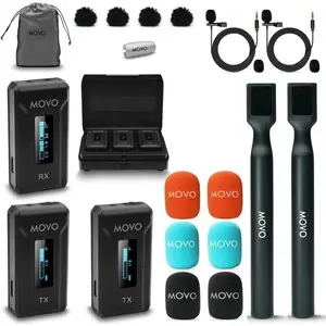 MOVO Wmx-2-duo Dual Microphone Compact Wireless System With Handheld Extension Mounts - Black