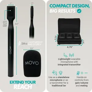 MOVO Wmx-2-duo Dual Microphone Compact Wireless System With Handheld Extension Mounts