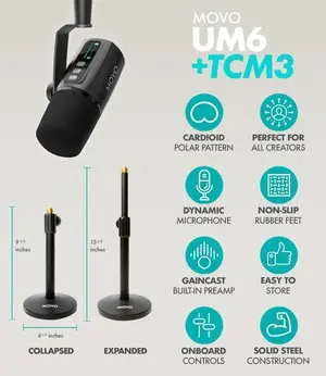 MOVO Podcast Equipment Bundle For Iphone & Android With Audio Interface, 2 Dynamic Mics, 2 Headphones