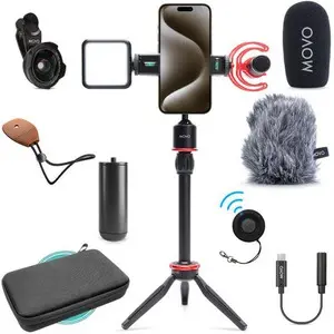 MOVO Ivlog1-ip Vlogging Kit For Iphone 15/16/17 And Up With Microphone, Mini Tripod, Led Light - Black