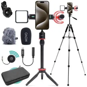 MOVO Ivlog1-ip Vlogging Kit For Iphone 15/16 And Up With Fullsize Tripod, Mic, Light - Black