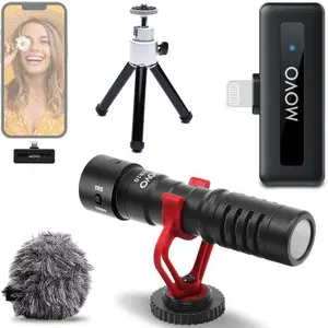 MOVO Vxr10 Shotgun Mic With Wm-vxr10 Wireless Microphone Adapter And Tripodfor Lightning Compatible Iphones - Black