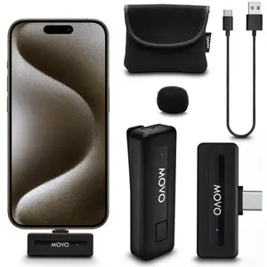 MOVO Wireless Mini Usb-c Wireless Microphone For Iphone 15 And Up - Black