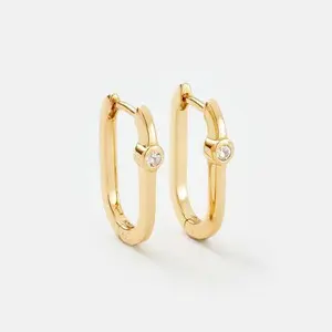 SARA PATINO Midi Reversible Hoop With White Topaz - Gold