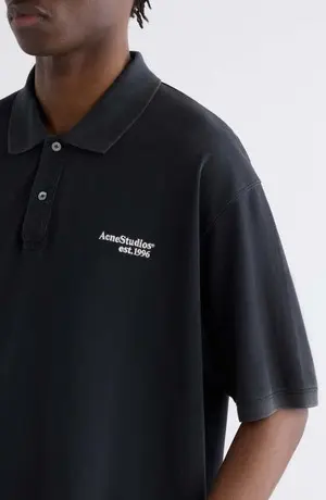 Acne Studios Egnes Logo Cotton Piqué Polo - Black