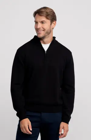 JACK ARCHER Quarter-zip Cotton Sweater - True Black