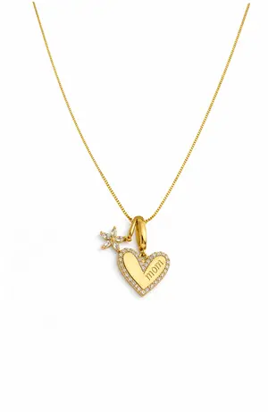 DLORIA Sophia Mom Pavé Heart & Floral Charm Necklace - Gold