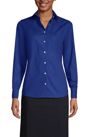 LANDS' END Long Sleeve Broadcloth Shirt - Dark Cobalt Blue
