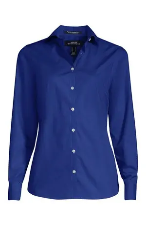 LANDS' END Long Sleeve Broadcloth Shirt - Dark Cobalt Blue
