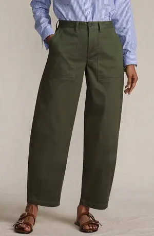 LANDS' END High Rise Barrel Leg Chinos - Forest Moss