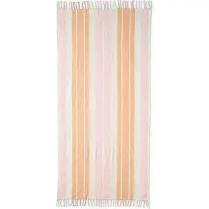 LANDS' END Coast Clear Sand Resistant Turkish Cotton Beach Towel - Sweet Mango Stripe