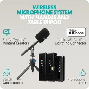 MOVO Wireless Mini Wireless Microphone For Iphone Podcast Equipment Bundle With Wmx-hm Handle
