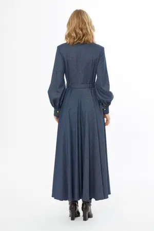 GIZIA Long-sleeve Collared Belted Maxi Dress