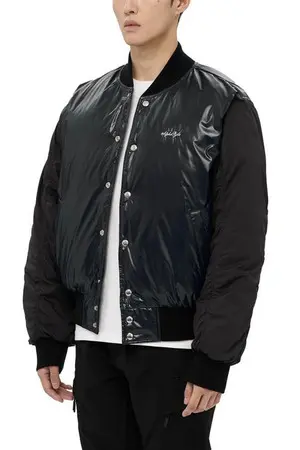 ALPHA STYLE Hamden Reversible Down Varsity Jacket - Black