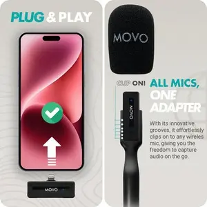 MOVO Wireless Mini Di Duo Dual Ultra Compact Wireless Lavalier Microphones For Iphone With Handheld Adapter