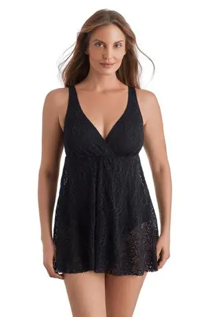 SHAPESOLVER Flyaway Swimdress - Rich Black Crochet Au Lait