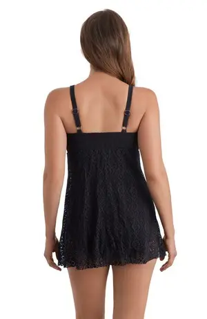 SHAPESOLVER Flyaway Swimdress - Rich Black Crochet Au Lait