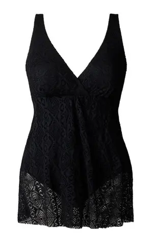 SHAPESOLVER Flyaway Swimdress - Rich Black Crochet Au Lait