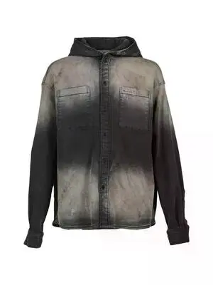 We11Done Hooded Button-up Denim Shirt - Grey