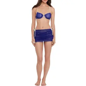 Steve Madden Ruched Mesh Cover-Up Skirt Midnight
