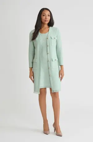 Misook Heritage Tonal Fringe Trim Knit Jacket