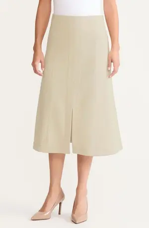 Misook A-line Stretch Ponte Midi Skirt - Biscotti
