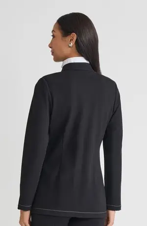 Misook Tailored Luxestretch Ponte Single Button Blazer - Biscotti/black