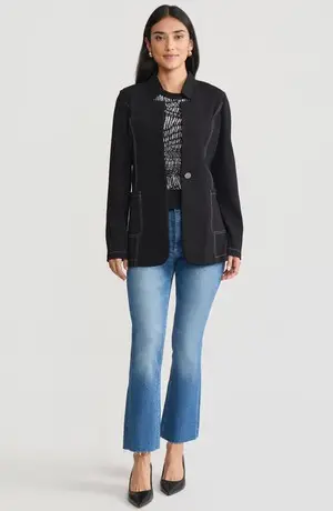 Misook Tailored Luxestretch Ponte Single Button Blazer - Biscotti/black