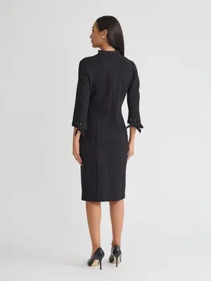 Misook Luxestretch Ponte Sheath Dress With Bow-tied Sleeves