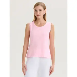Misook Double Scoop Neck Knit Tank - Cherry Blossom