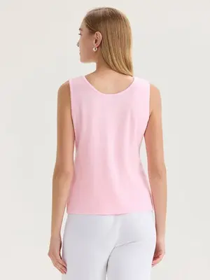 Misook Double Scoop Neck Knit Tank - Cherry Blossom