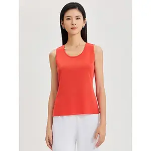Misook Double Scoop Neck Knit Tank - Cherry Ember