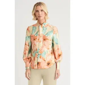 Misook Floral Printed Crepe De Chine Blouse