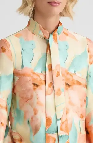 Misook Floral Printed Crepe De Chine Blouse