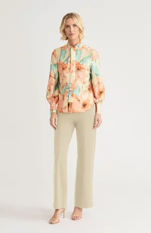 Misook Floral Printed Crepe De Chine Blouse
