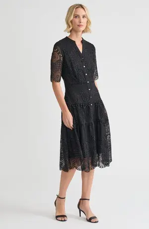 Misook A-line Tiered Lace Midi Dress