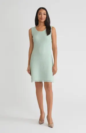 Misook Textured Knit Sheath Dress With Fringe Trim