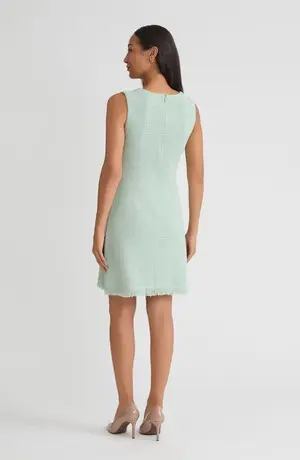Misook Textured Knit Sheath Dress With Fringe Trim