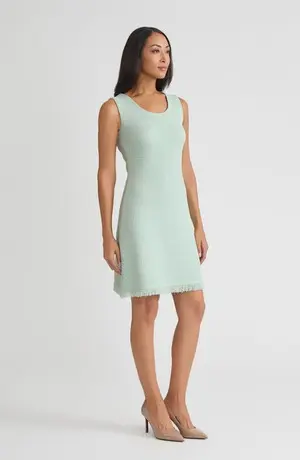 Misook Textured Knit Sheath Dress With Fringe Trim