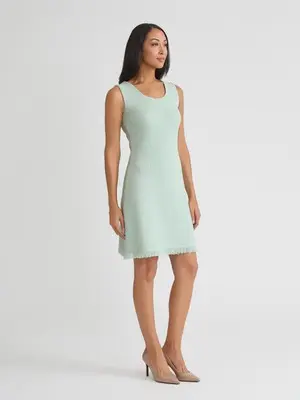 Misook Textured Knit Sheath Dress With Fringe Trim