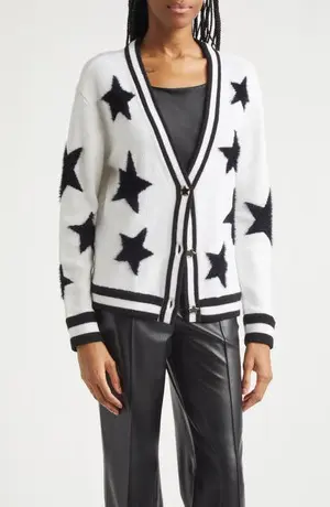 Alice + Olivia Bradley Intarsia Star Cardigan - Ecru/black