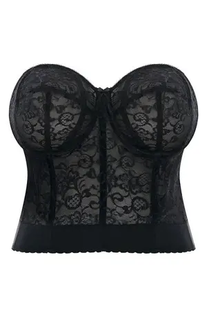 GODDESS Long Line Lace Underwire Bustier - Black